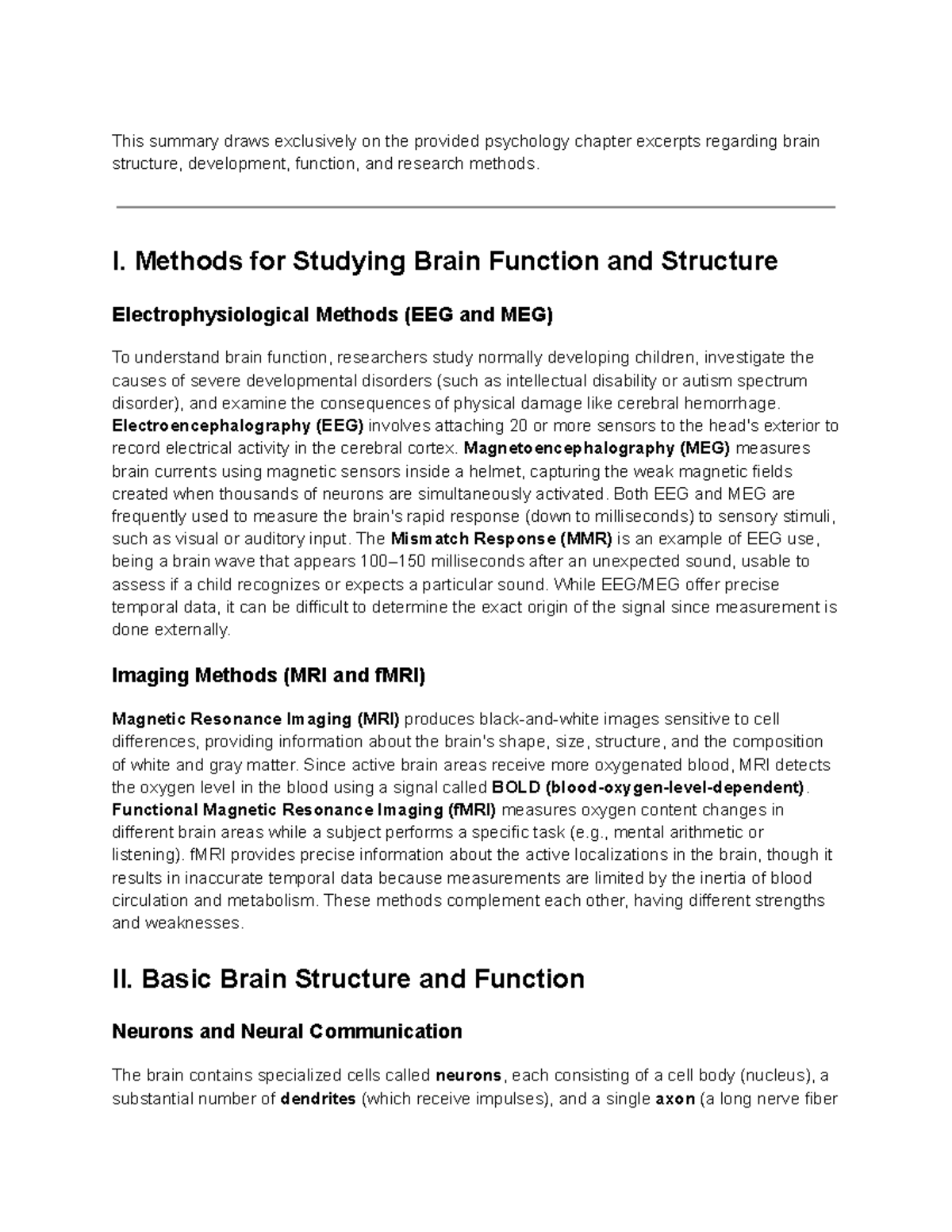 Psychology 101: Brain Structure, Development, and Function Notes - Studocu
