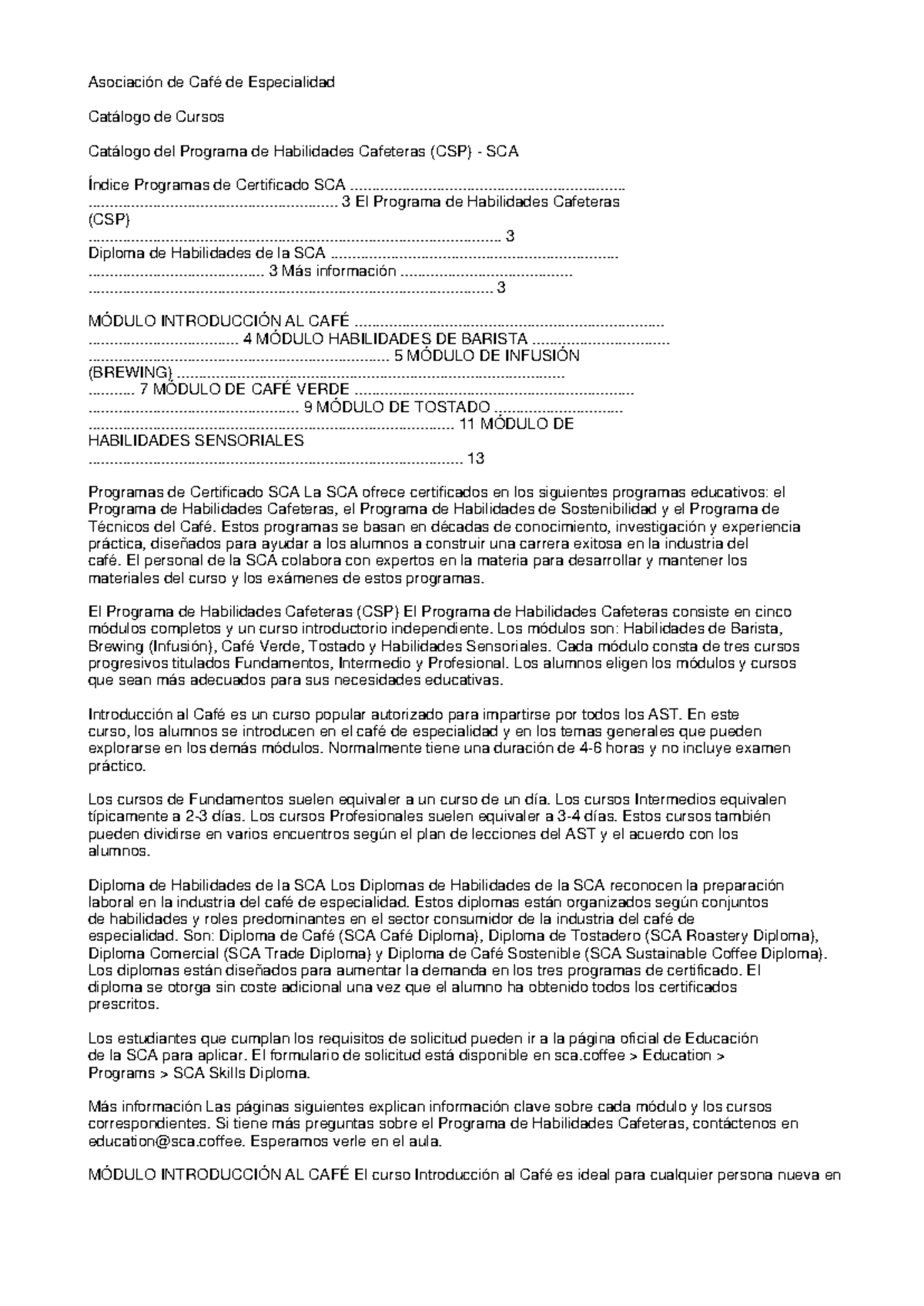 Catálogo de Cursos SCA CSP: Habilidades Cafeteras y Certificaciones ...