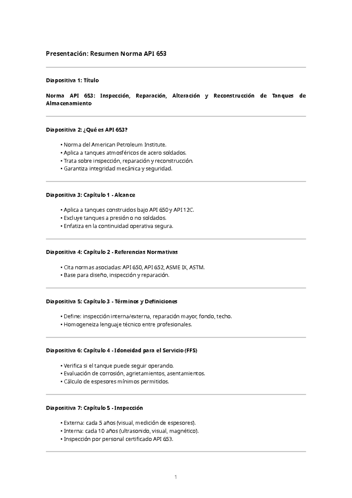 Resumen de la Norma API 653: Inspección y Reparación de Tanques - Studocu