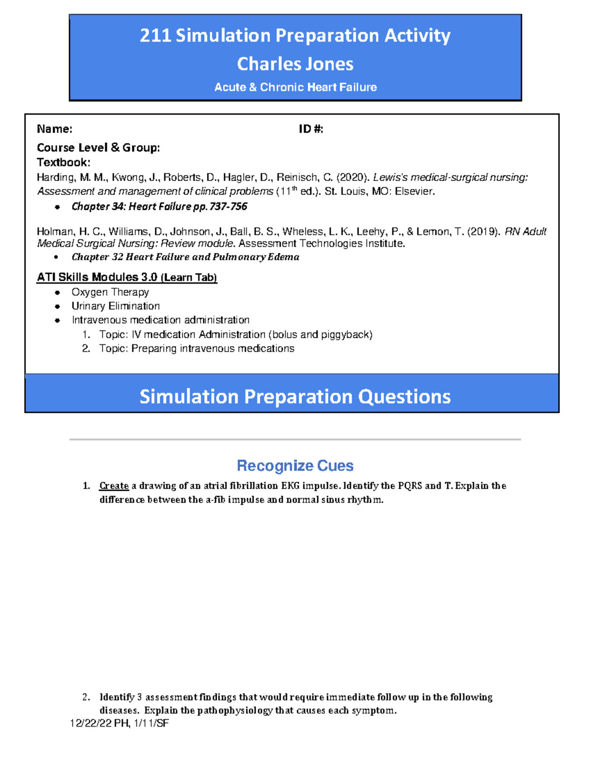 Sims - simulation - Charles Jones Acute & Chronic Heart Failure Name ...