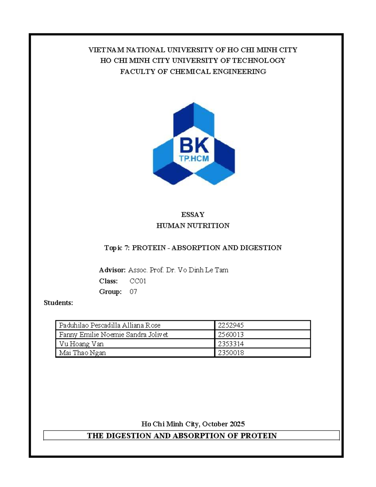 CC01 Essay: Protein Absorption and Digestion - Topic 7 - Studocu