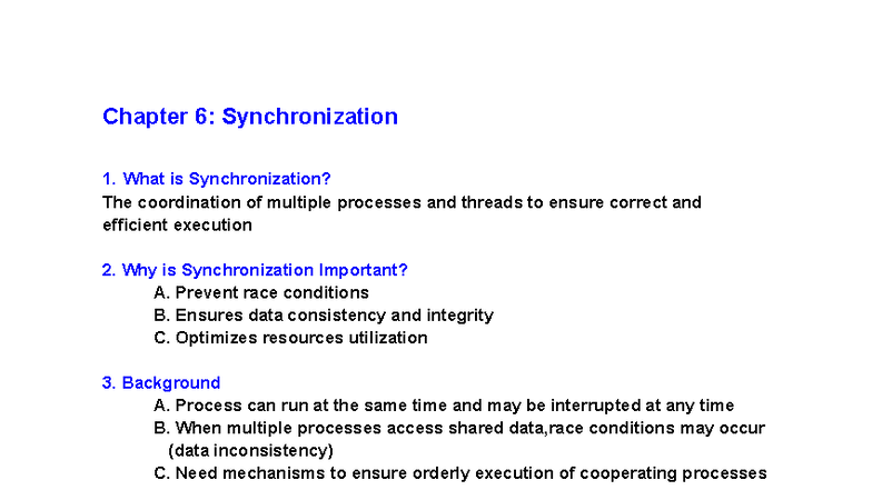 Chapter 6: Synchronization - Understanding Key Concepts and Mechanisms - Studocu