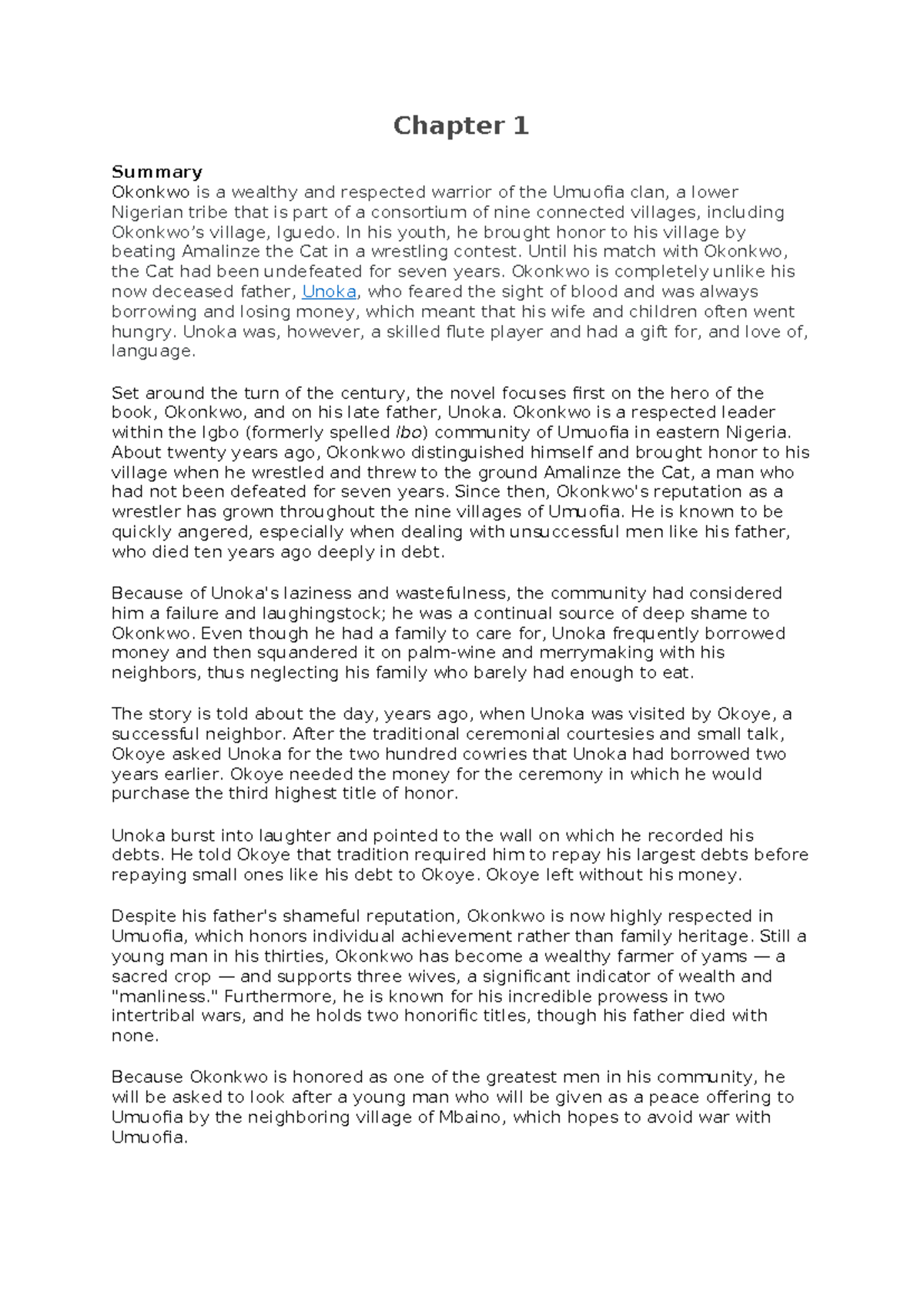 **Things FALL Apart: Chapter 1 Summary and Analysis** - Studocu