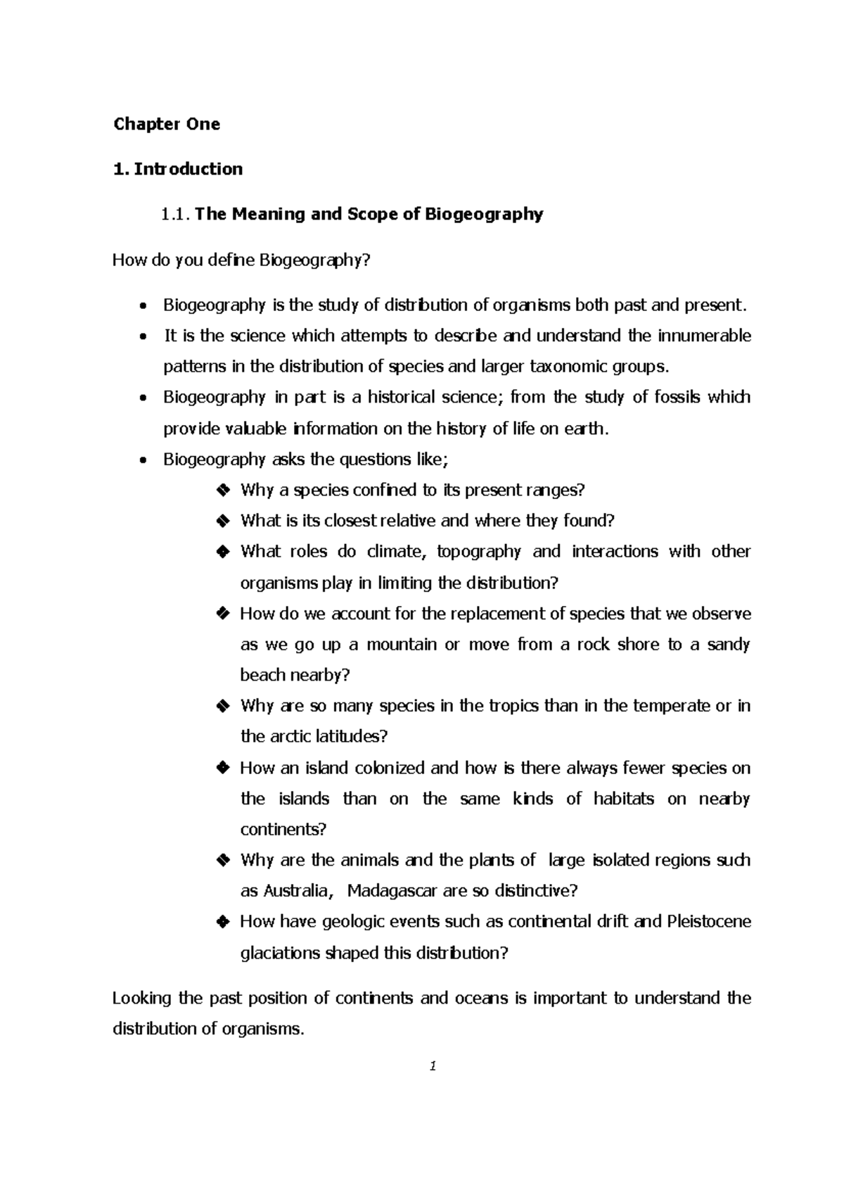 Biogeography Ge ES3102 - Final Exam Study Notes on Distribution of ...