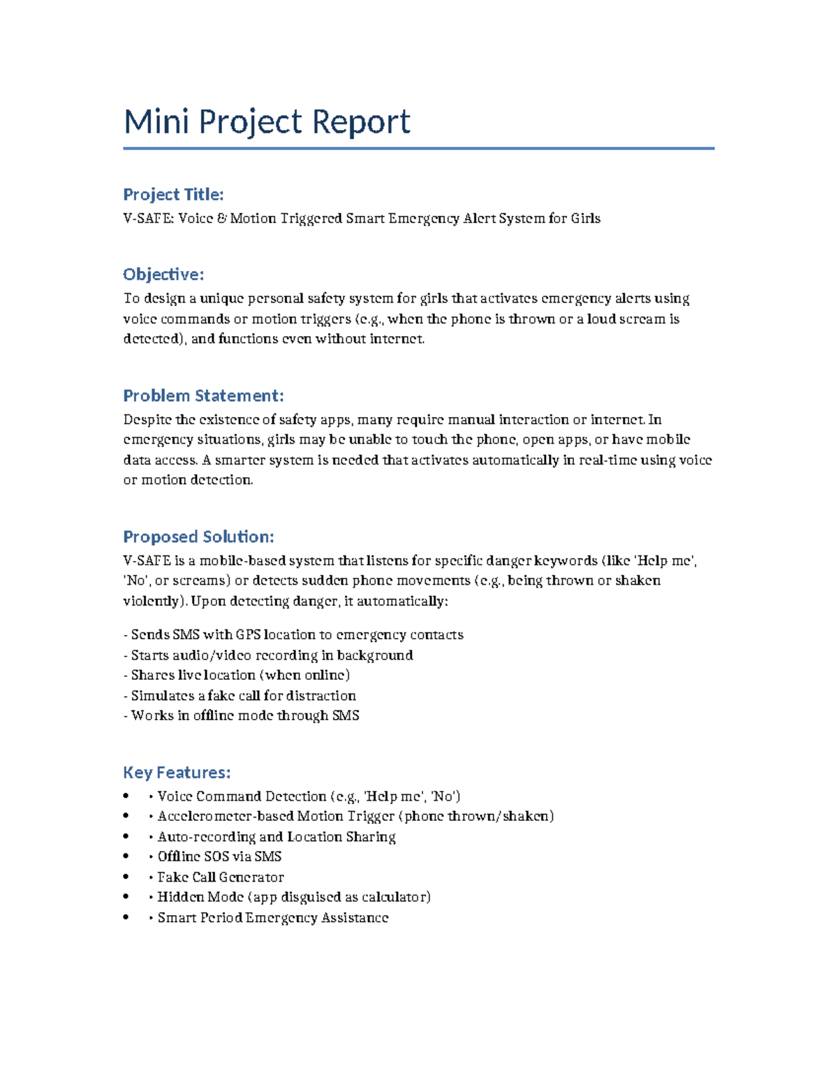 V-SAFE Mini Project Report: Voice Motion Triggered Safety System - Studocu