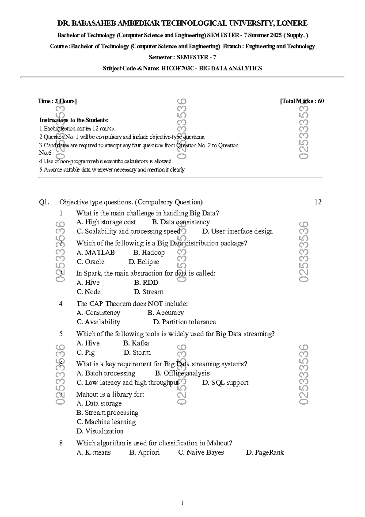 BTCOE703C Big Data Analytics - Previous Year Questions - Studocu
