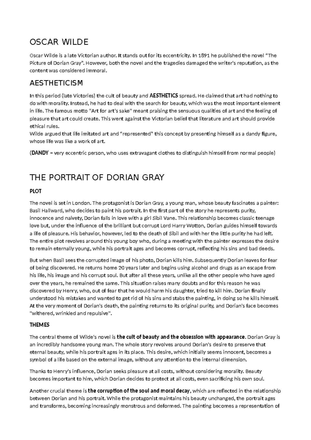 OSCAR WILDE: Aestheticism and The Portrait of Dorian Gray Analysis ...