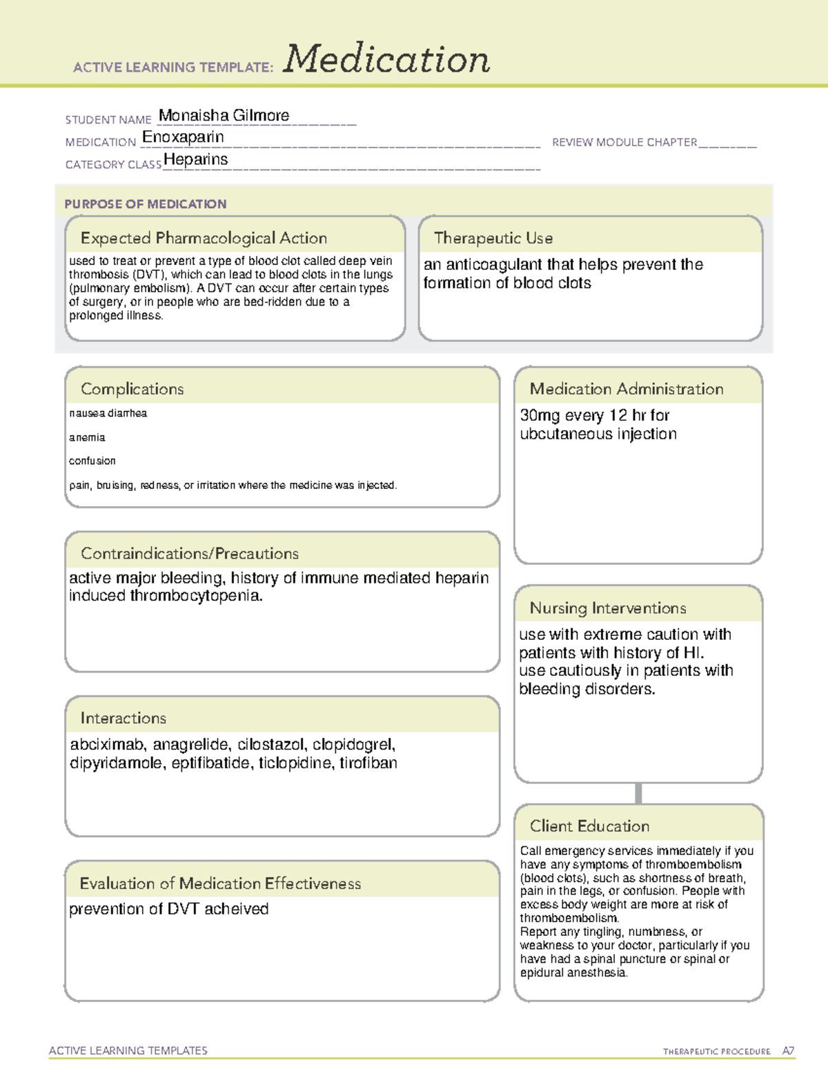 ACTIVE LEARNING TEMPLATE: Enoxaparin Medication Review Module - Studocu