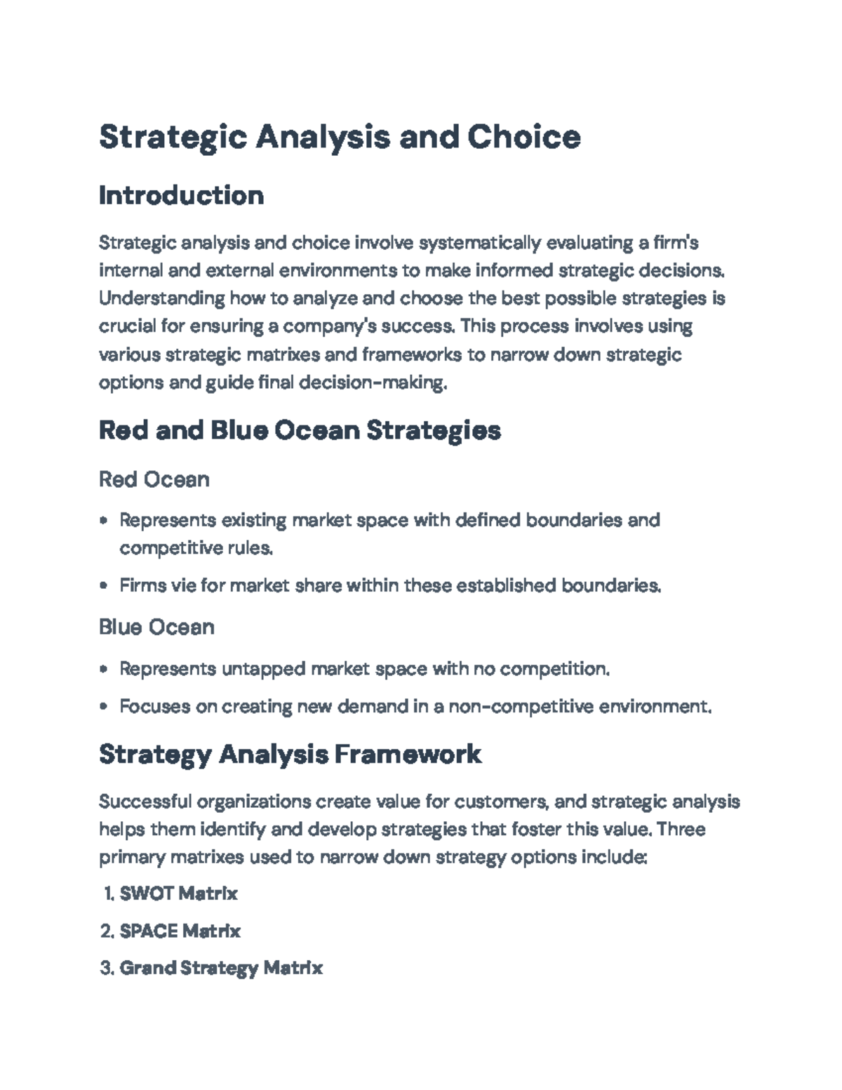 Strategic Analysis and Choice: Frameworks and Applications for ...