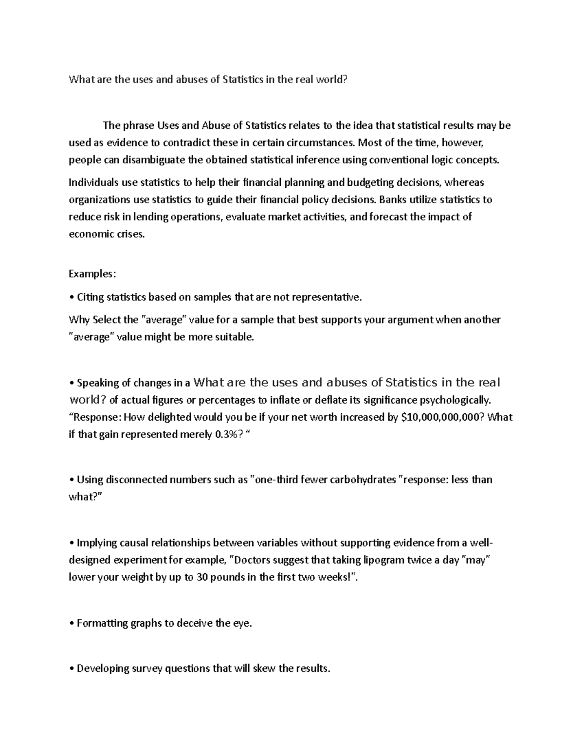 Uses and Abuses of Statistics in Real-World Applications - Studocu