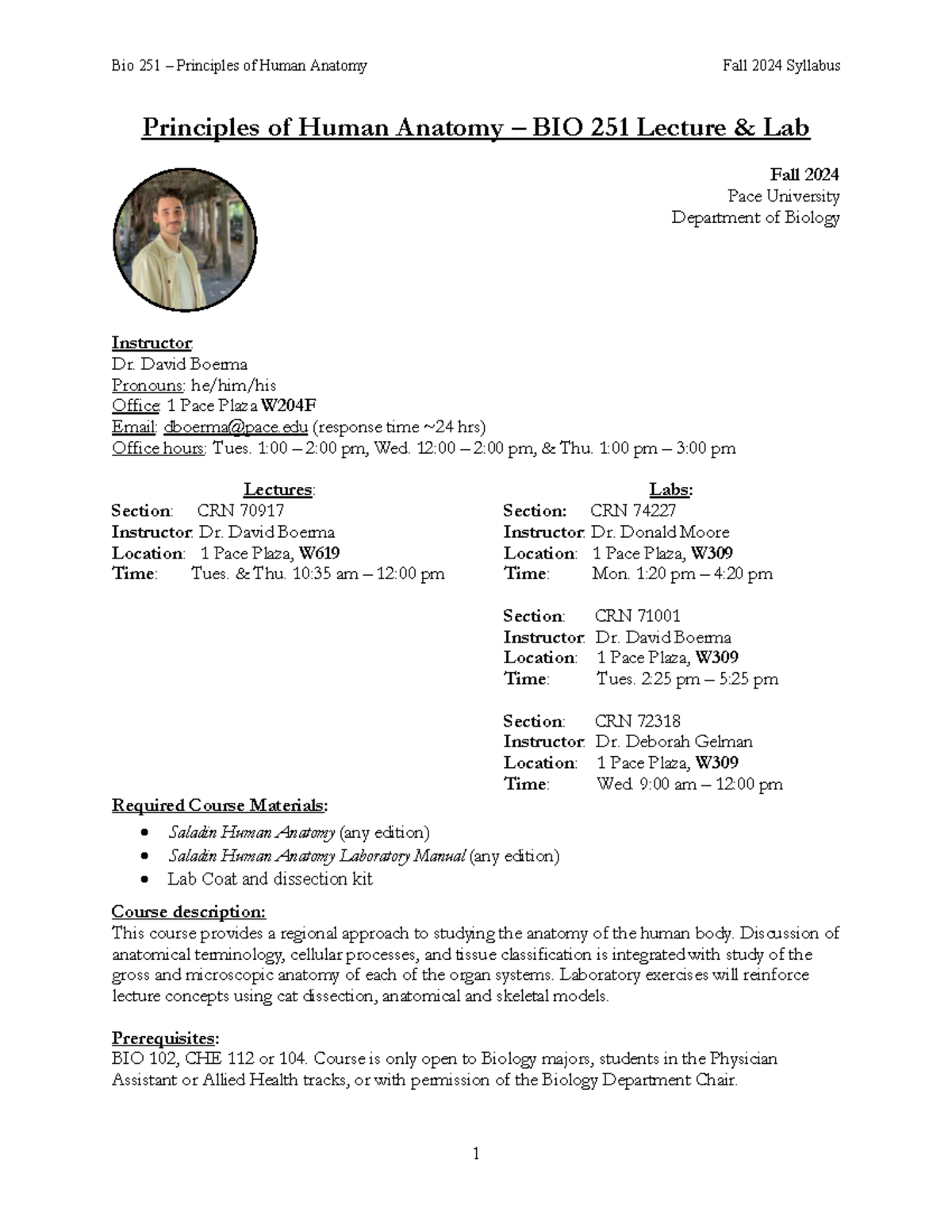 Bio251 Syllabus 2024 - Principles of Human Anatomy – BIO 251 Lecture ...