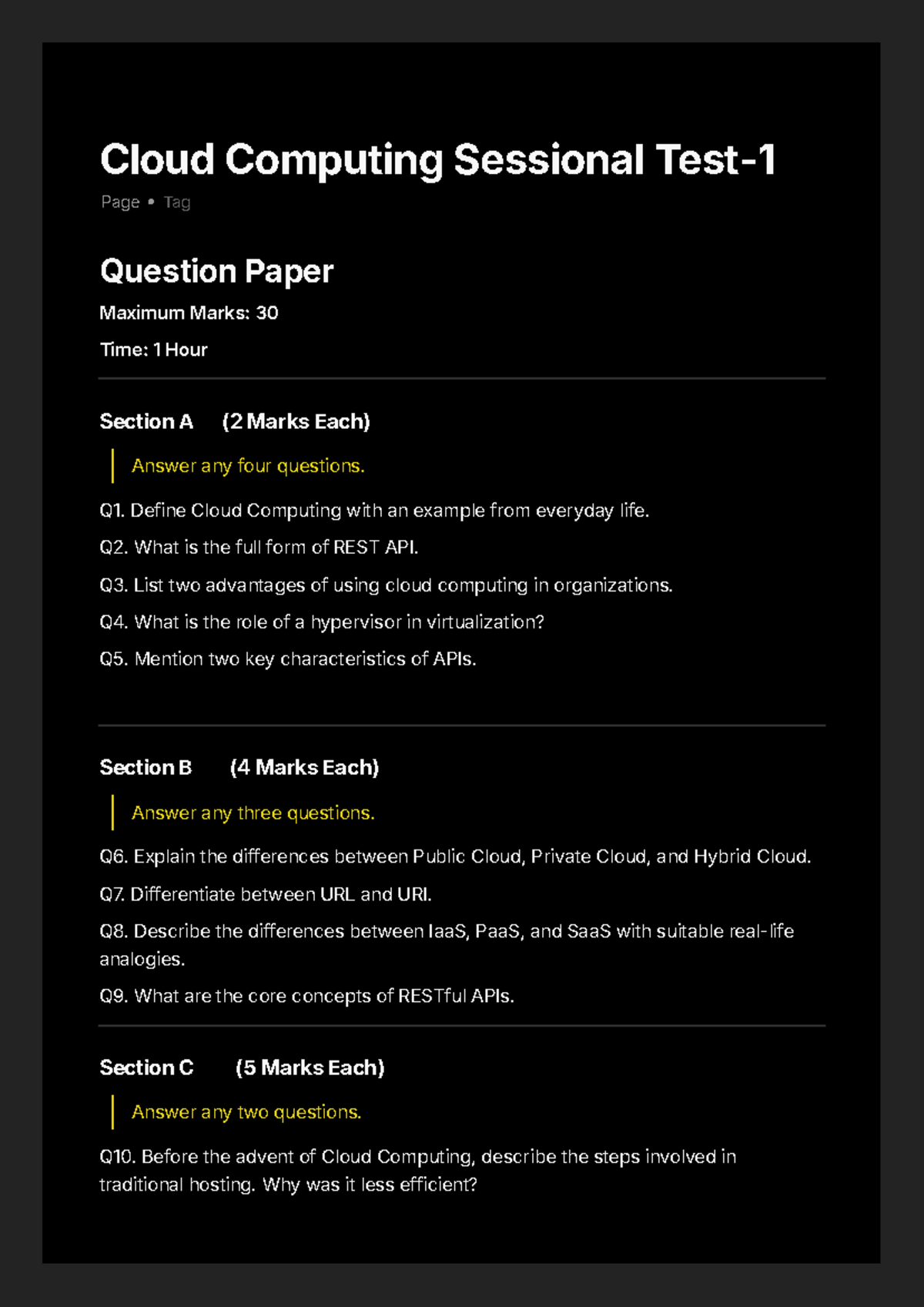 Cloud Computing Sessional Test-1 Question Paper (Max Marks: 30) - Studocu