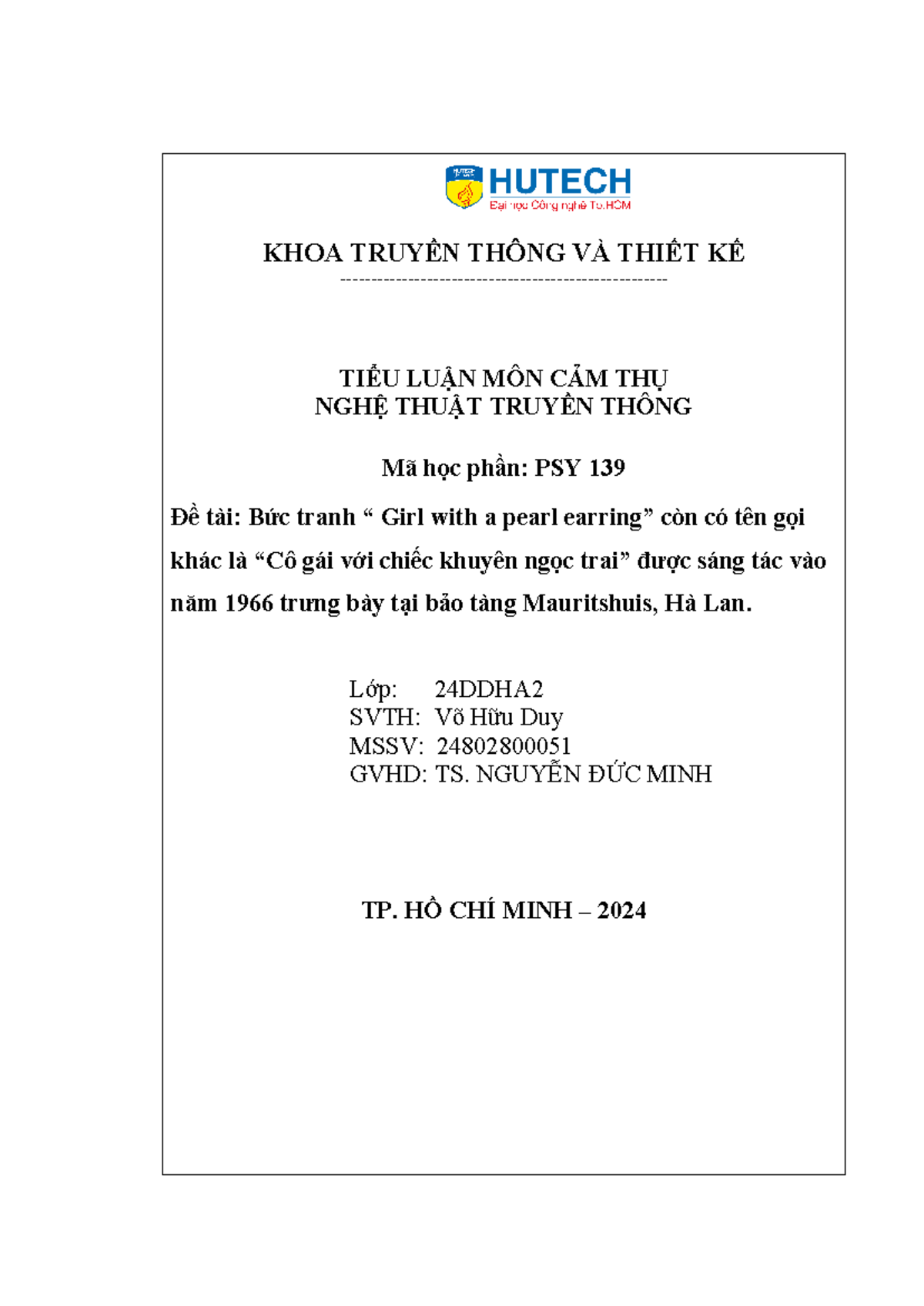 MAU Trinh BAY MON CAM THU NGHE Thuat Truyen Thongbb - KHOA TRUYỀN THÔNG VÀ THIẾT KẾ - TIỂU LUẬN ...