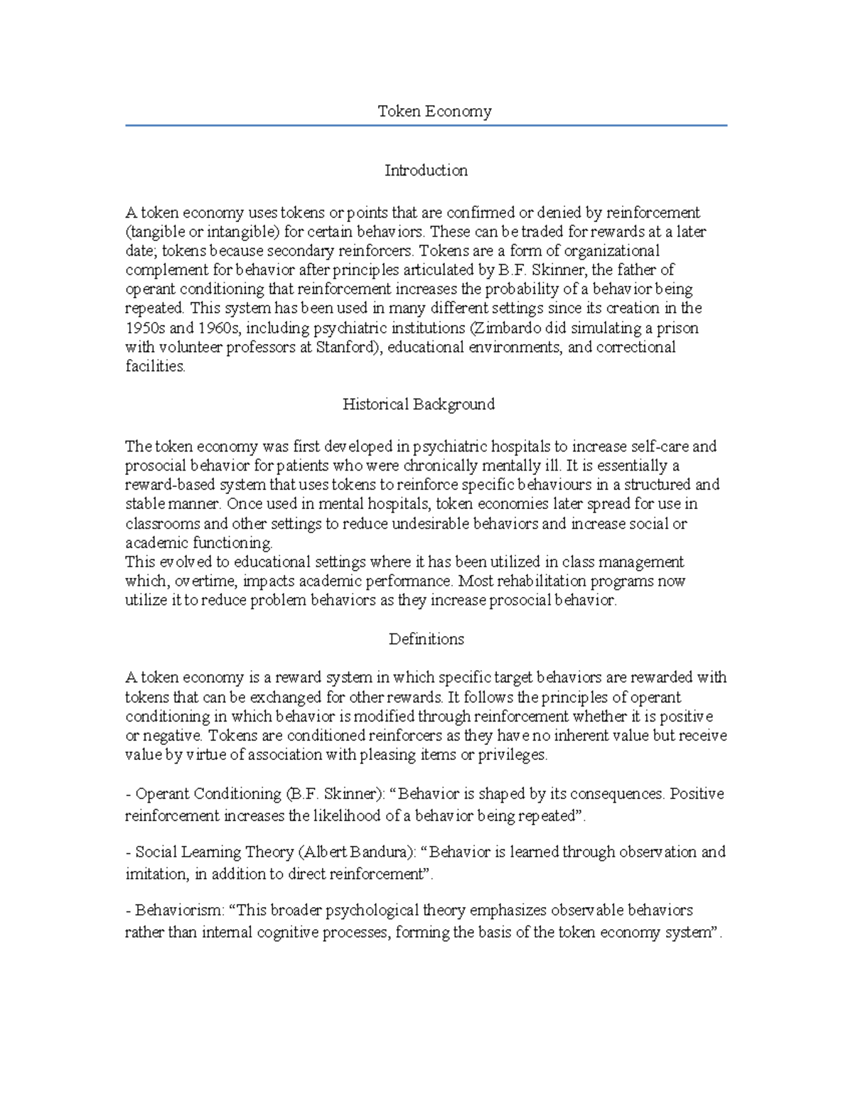 Token Economy - Token Economy Introduction A token economy uses tokens ...