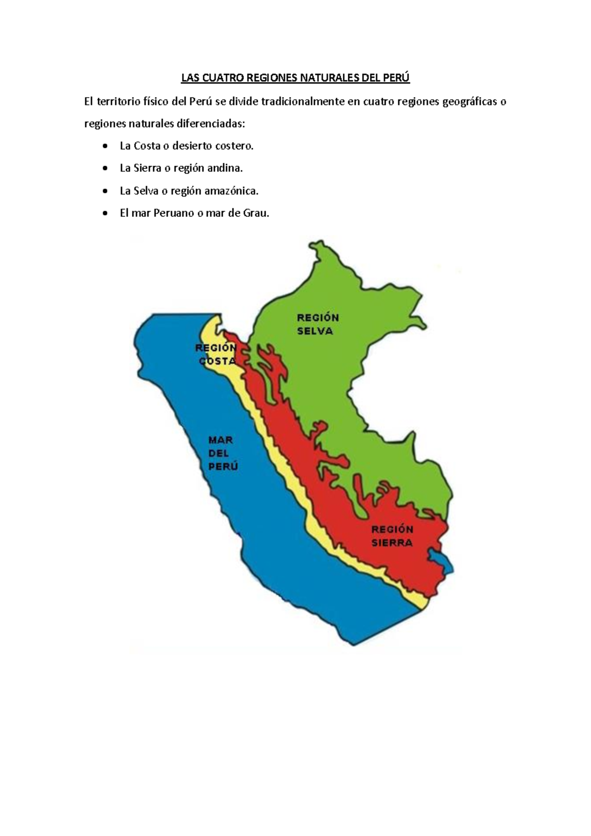 Las Cuatro Regiones Naturales del Perú: Costa, Sierra y Selva - Studocu