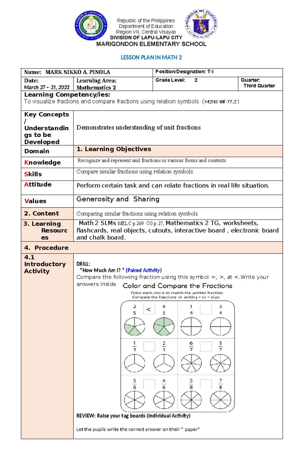 LP Math 2 Q3 Fractions - Reference - Republic of the Philippines ...