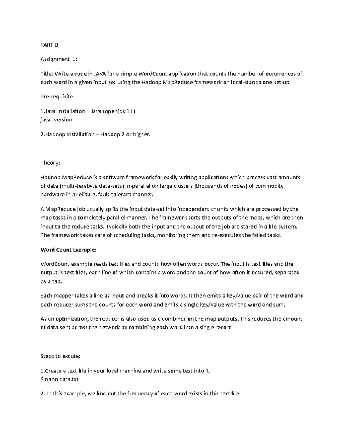 Assignment 1b Dsbda Part B Assignment 1 Title Write A Code In