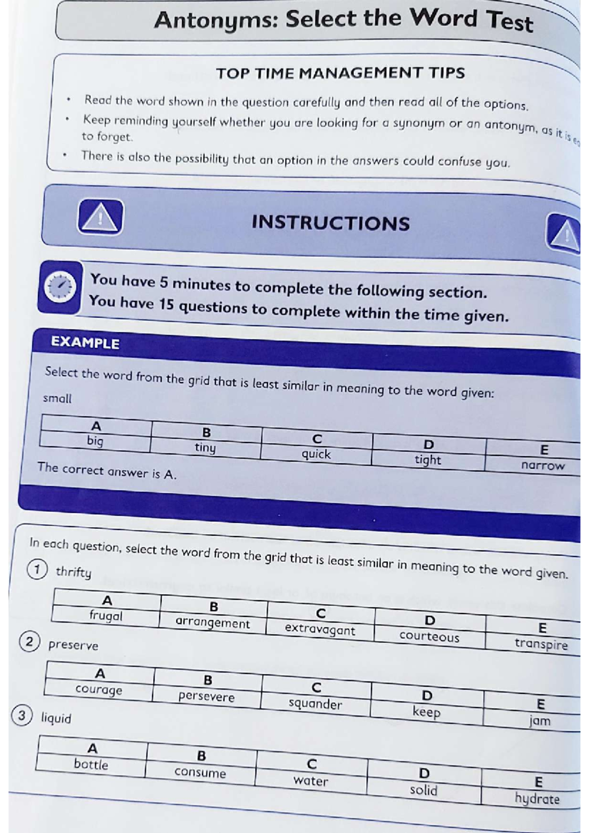 Antonyms Test: Identify the Least Similar Words - Studocu