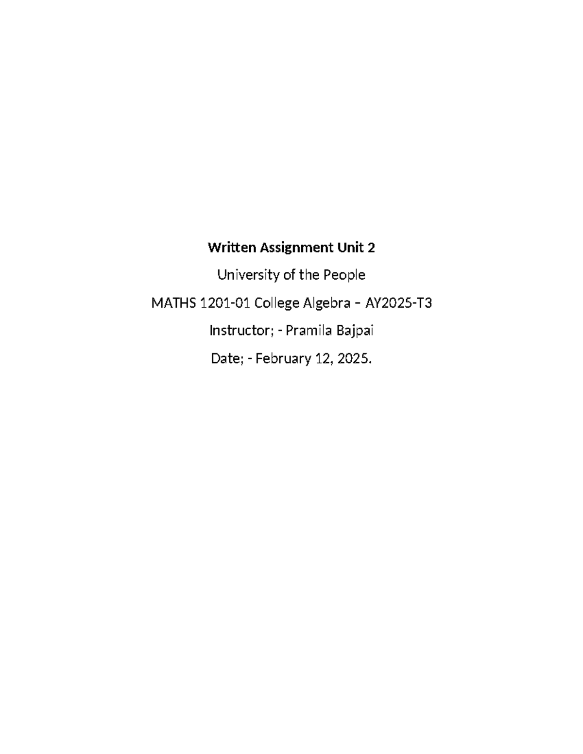Maths 1201 Written Assignment Unit 2: Functions and Operations Analysis ...