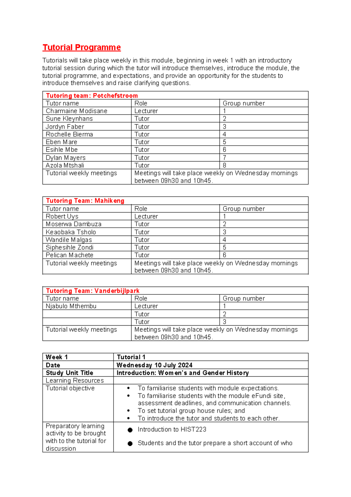 Tutorial 1 - WORK HARD - Tutorial Programme Tutorials will take place ...