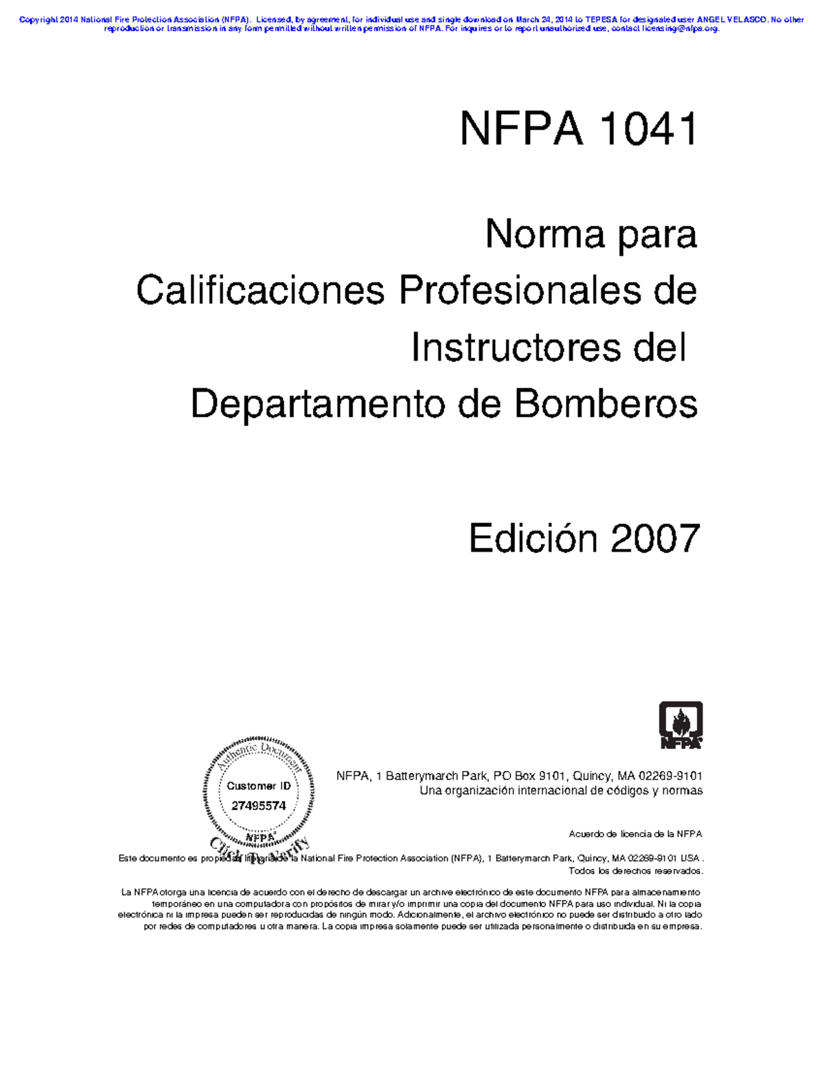 NFPA 1041 ed2007 (esp) norma para la calificación profesional de ...