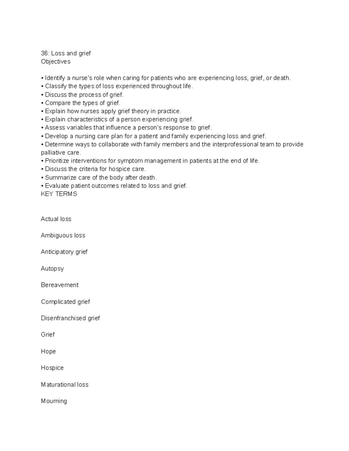 Nursing Care Plan for Loss and Grief Management (N241) - Studocu