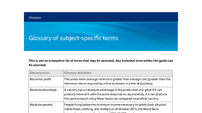 IB Econ Glossary of Key Terms and Definitions - Studocu