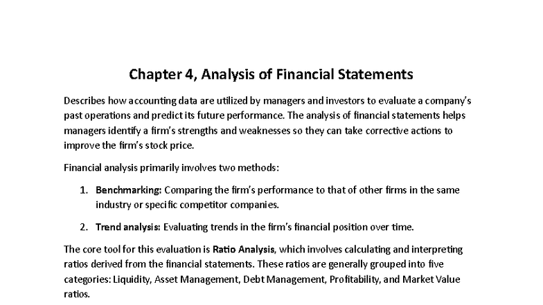 Chapter 4 Fin Man - Analysis of Financial Statements and Ratios - Studocu