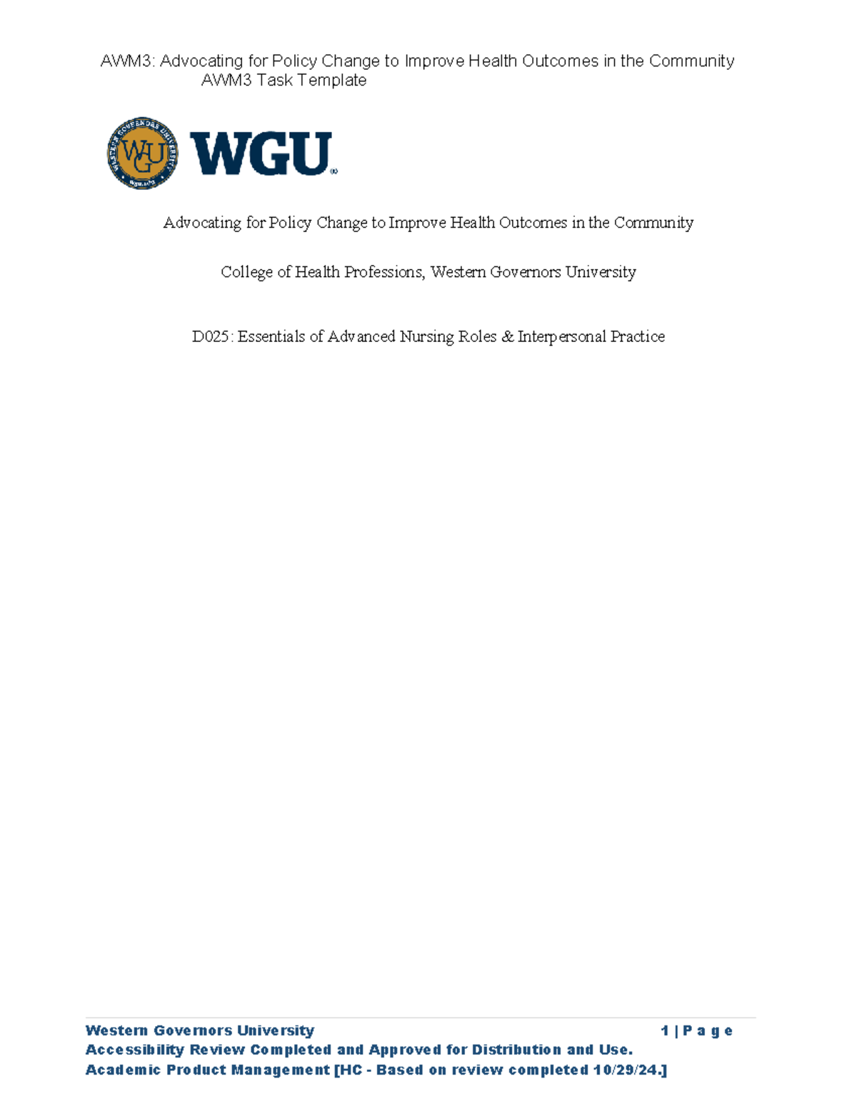 AWM3: Policy Change Advocacy for Improved Community Health Outcomes ...
