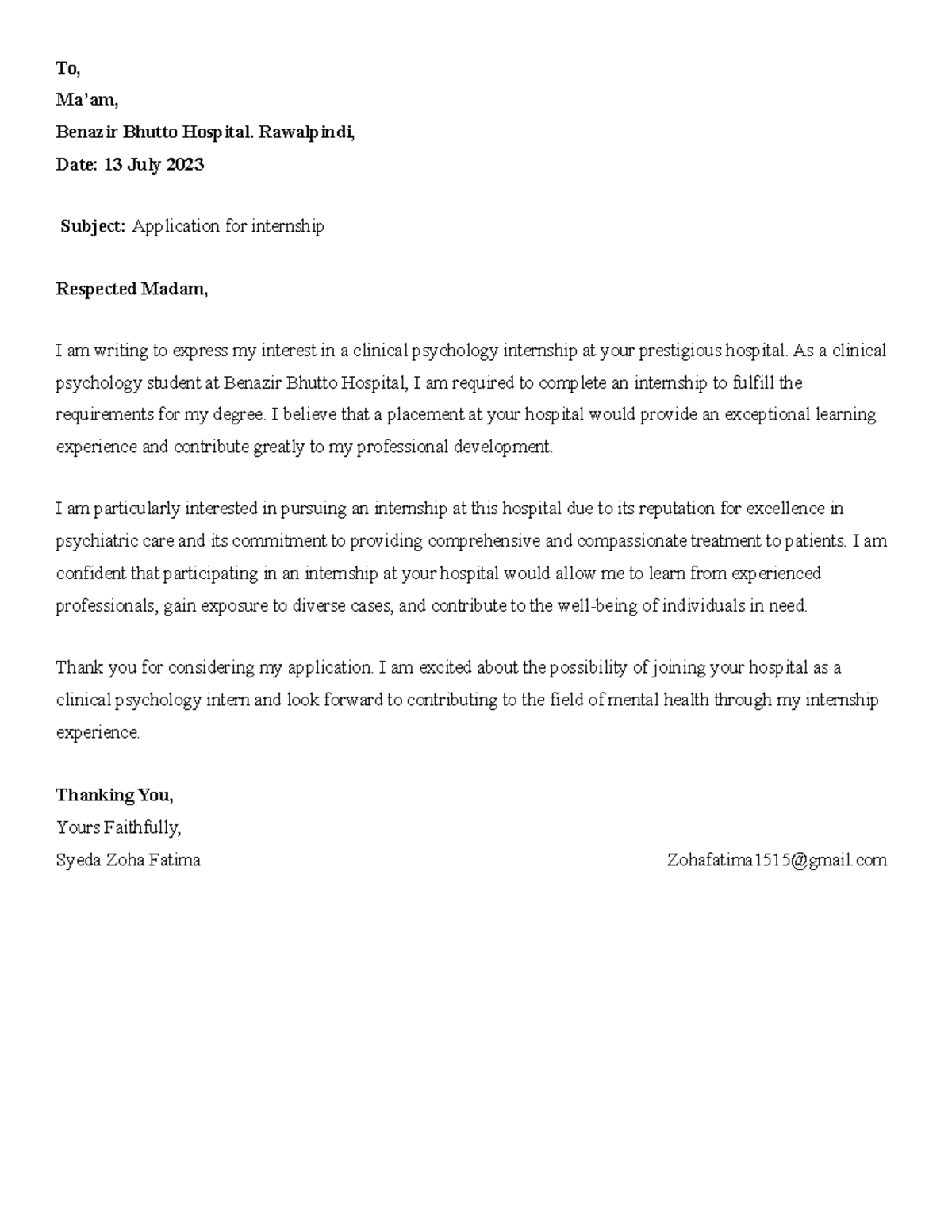 Internship Application for Clinical Psychology at BBH - Studocu