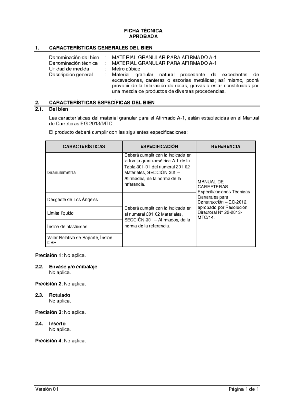 Ficha Técnica del Material Granular para Afirmado A-1 - Studocu