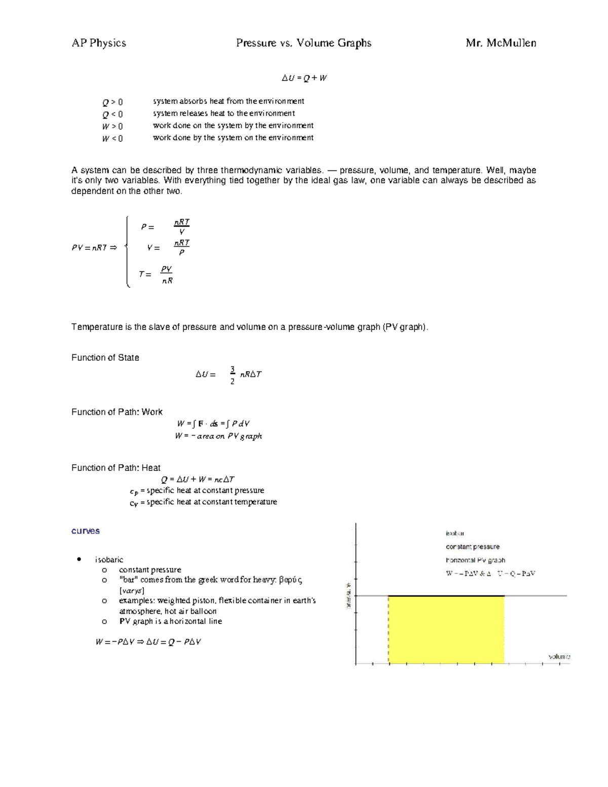 AP Physics Lecture: Pressure vs. Volume Graphs Analysis - Studocu