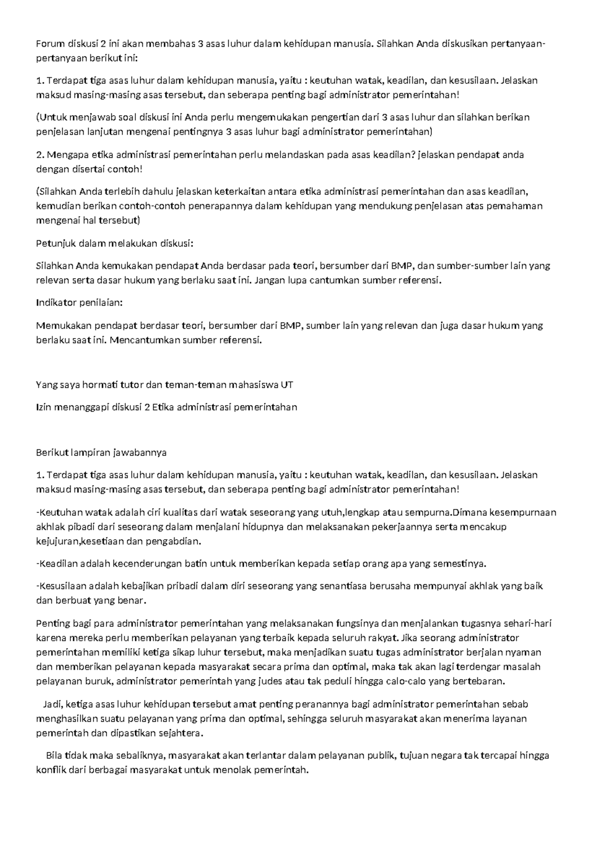 Etika ADM Negara SESI 2: Tiga Asas Luhur dalam Administrasi Pemerintahan - Studocu