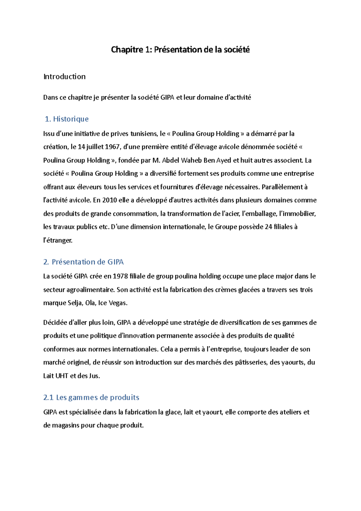 GIPA et le Poulina Group: Historique et Produits - PFE - HVAC - Studocu