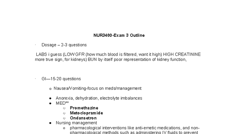 NUR 305 Exam 3 Personal Outline: Key Concepts in Renal and GI Disorders ...