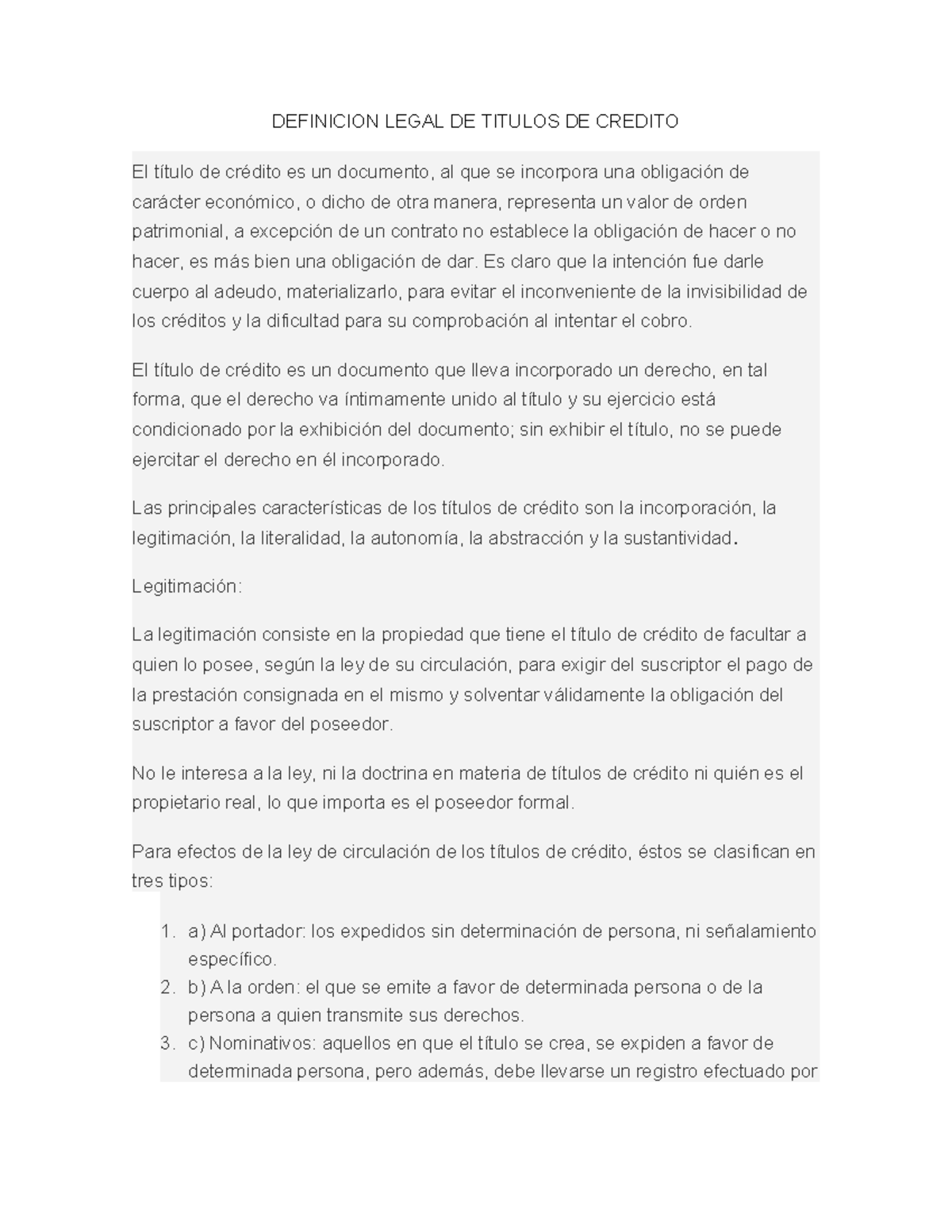 Definicion Legal DE Titulos DE Credito - DEFINICION LEGAL DE TITULOS DE ...
