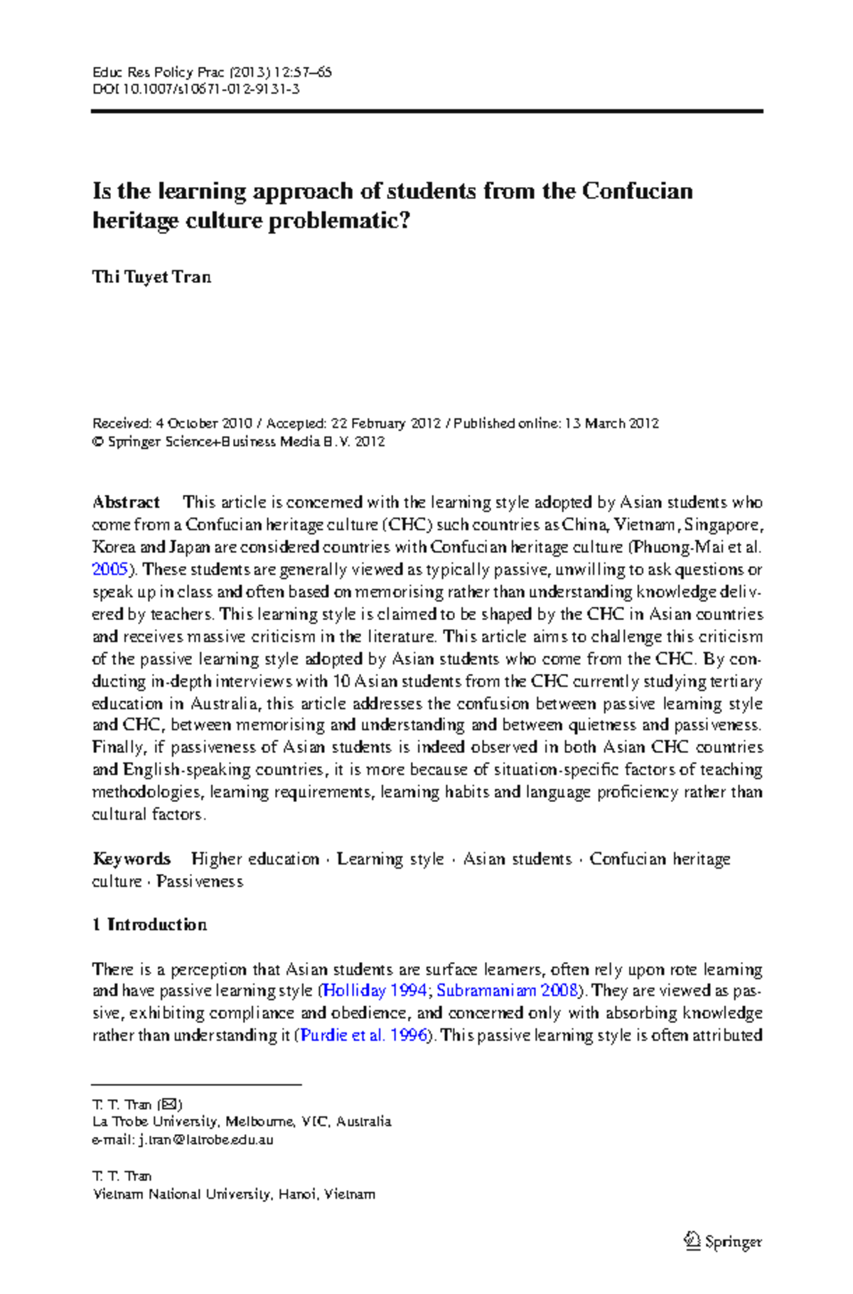 Is the Learning Approach of Students from Confucian Heritage Culture ...