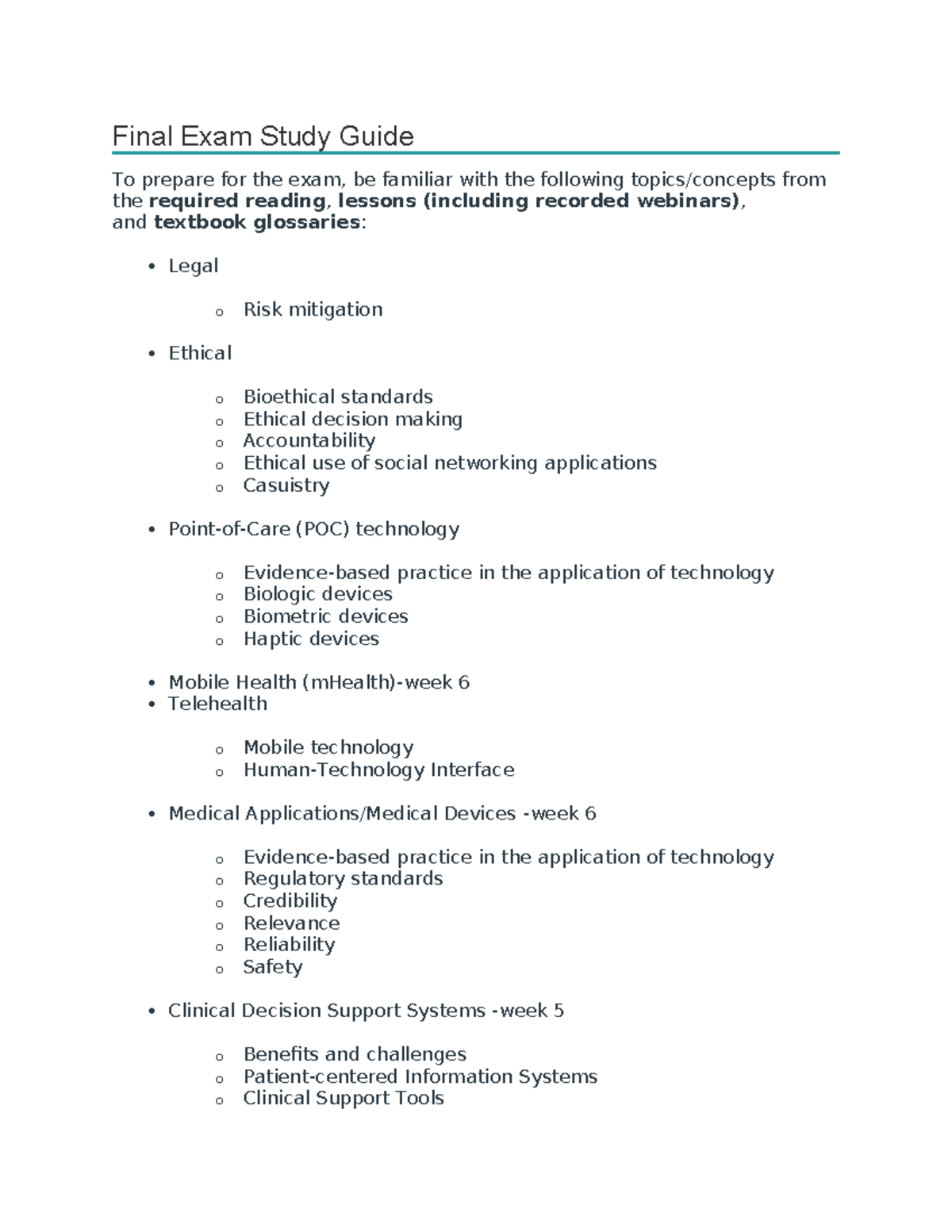Informatics INFM310 - Final Exam Study Guide for Week 8 - Studocu