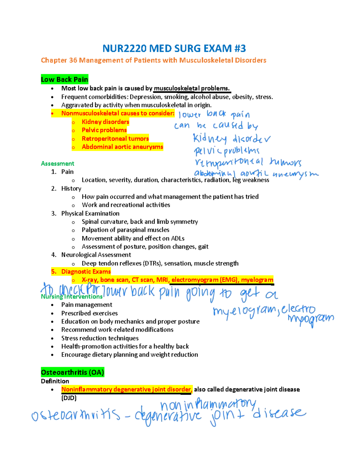 NUR2220 MED SURG EXAM #3: Chapter 36 Musculoskeletal Disorder ...