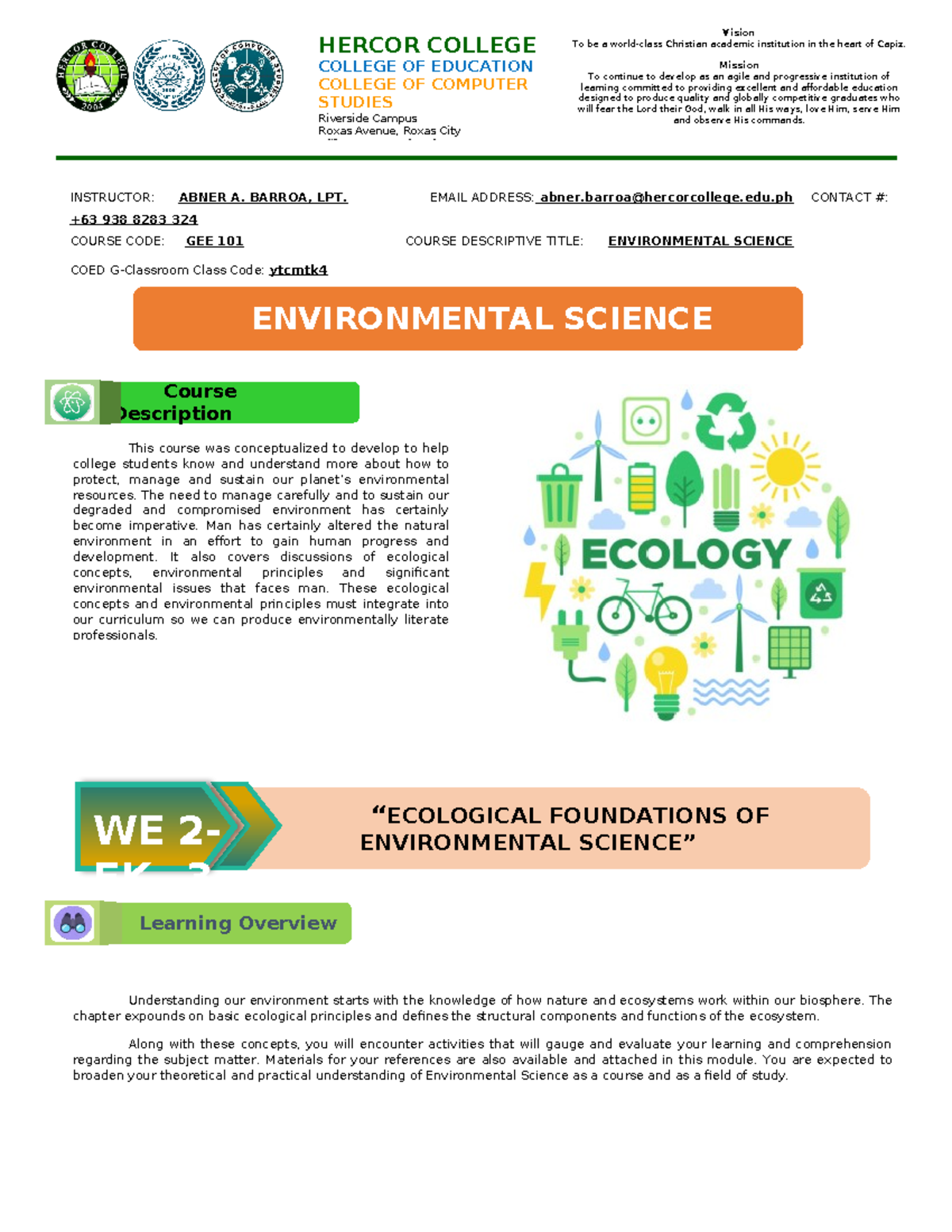 Unit 2: Foundations of Ecology in Environmental Science (GEE 101) - Studocu