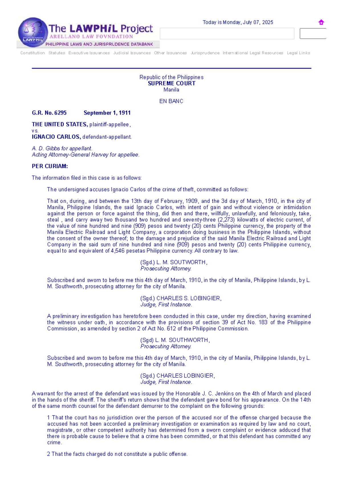 G.R. No. 6295 - Property Law Case Study: The United States vs. Ignacio ...