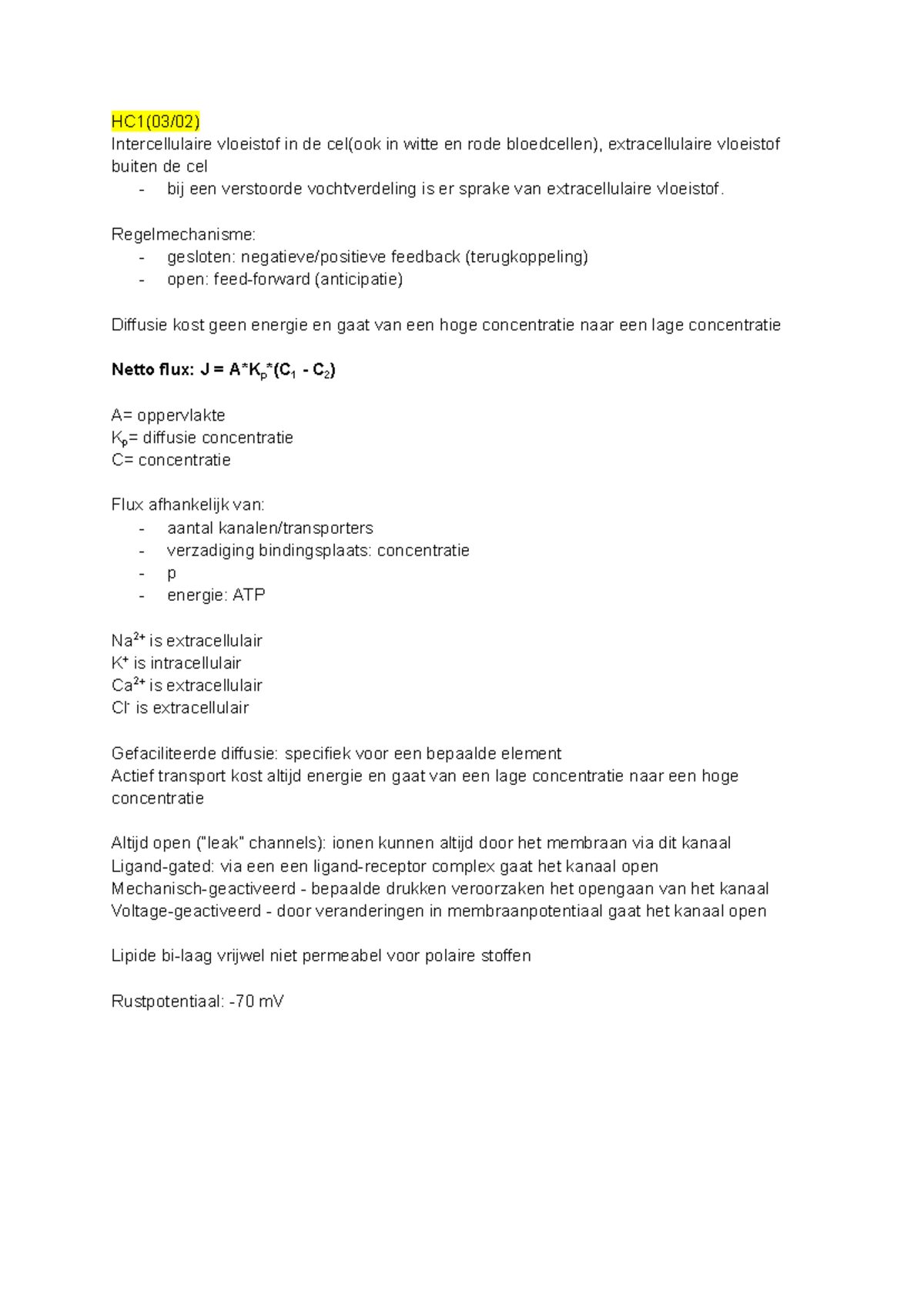 HC - Anatomie en Fysiologie: Intercellulaire Vloeistof en ...