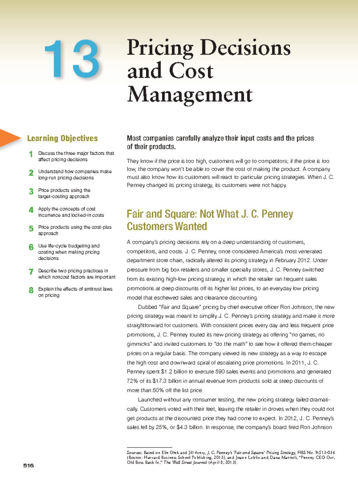 Ch13 Pricing Decisions and Cost Management: Key Learning Objectives ...