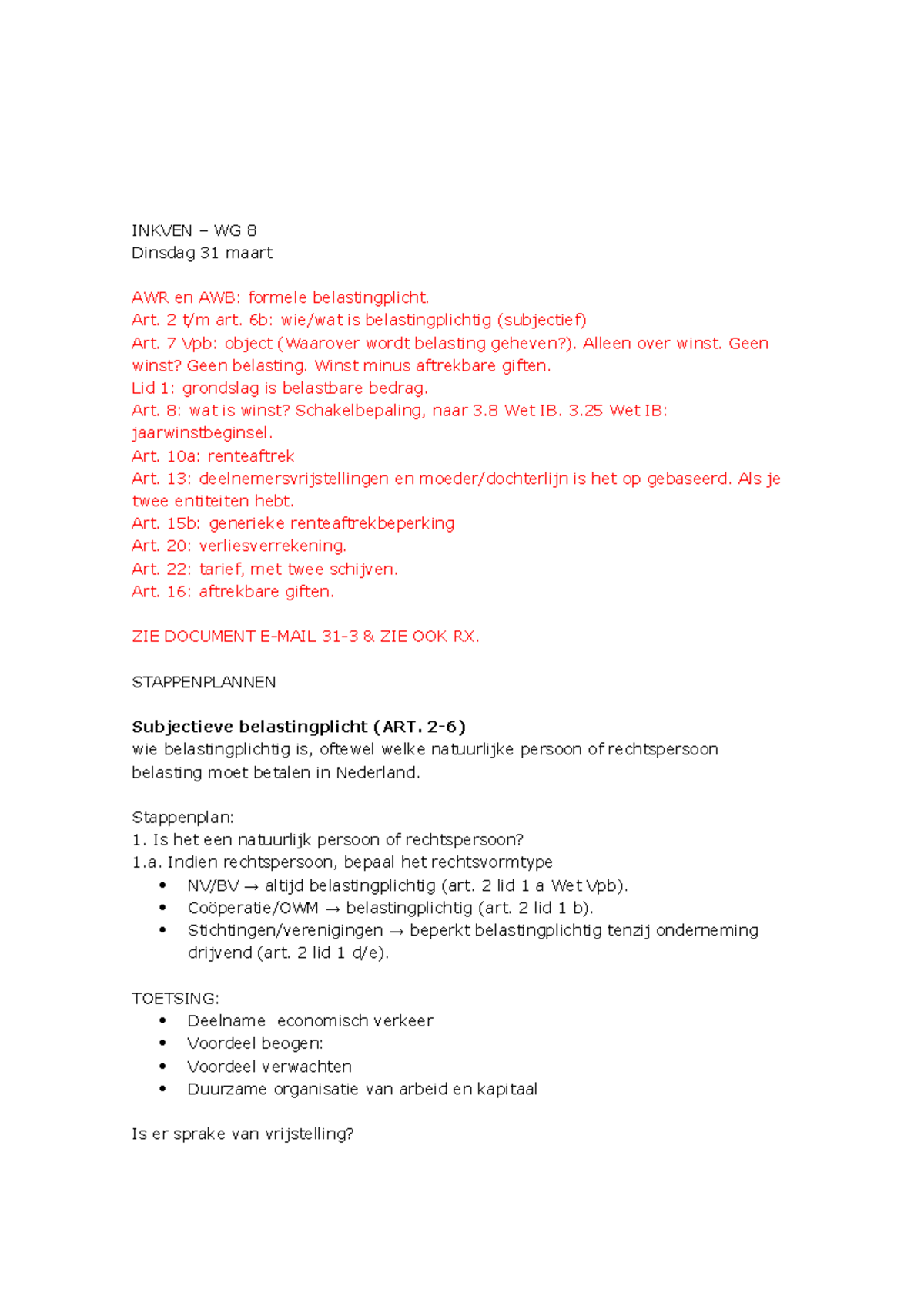 Inkven WG 8: Formele Belastingplicht en Winstberekening in Nederland ...