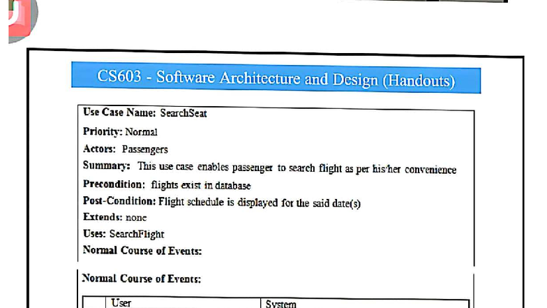 CS603 Software Architecture and Design (Handouts) - Use Case & Analysis ...