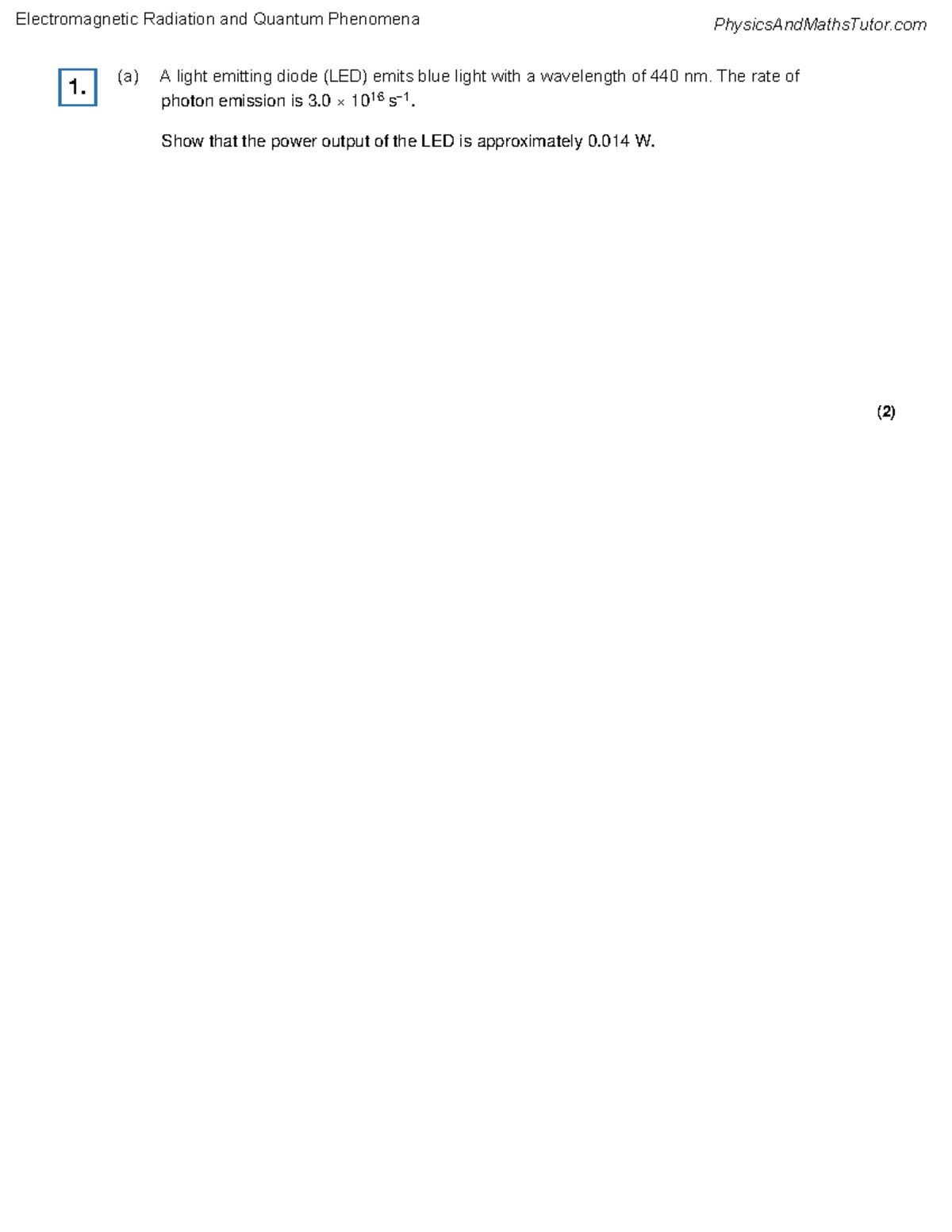 2.2. Electromagnetic Radiation and Quantum Phenomena Quiz Paper - Studocu