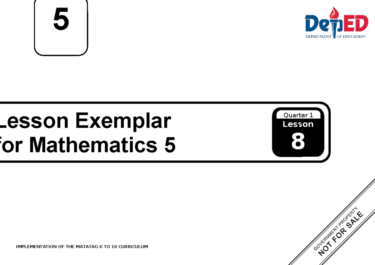 5th Grade Math Lesson Exemplar: Estimating Areas (G5 Q1 W8) - Studocu