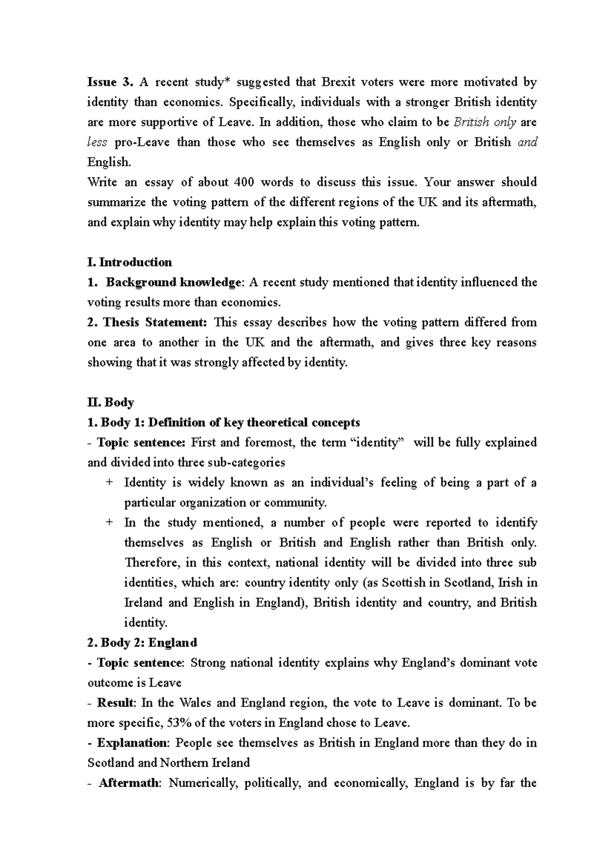 Brexit Voting Patterns: Identity vs. Economics - Issue 3 Essay - Studocu