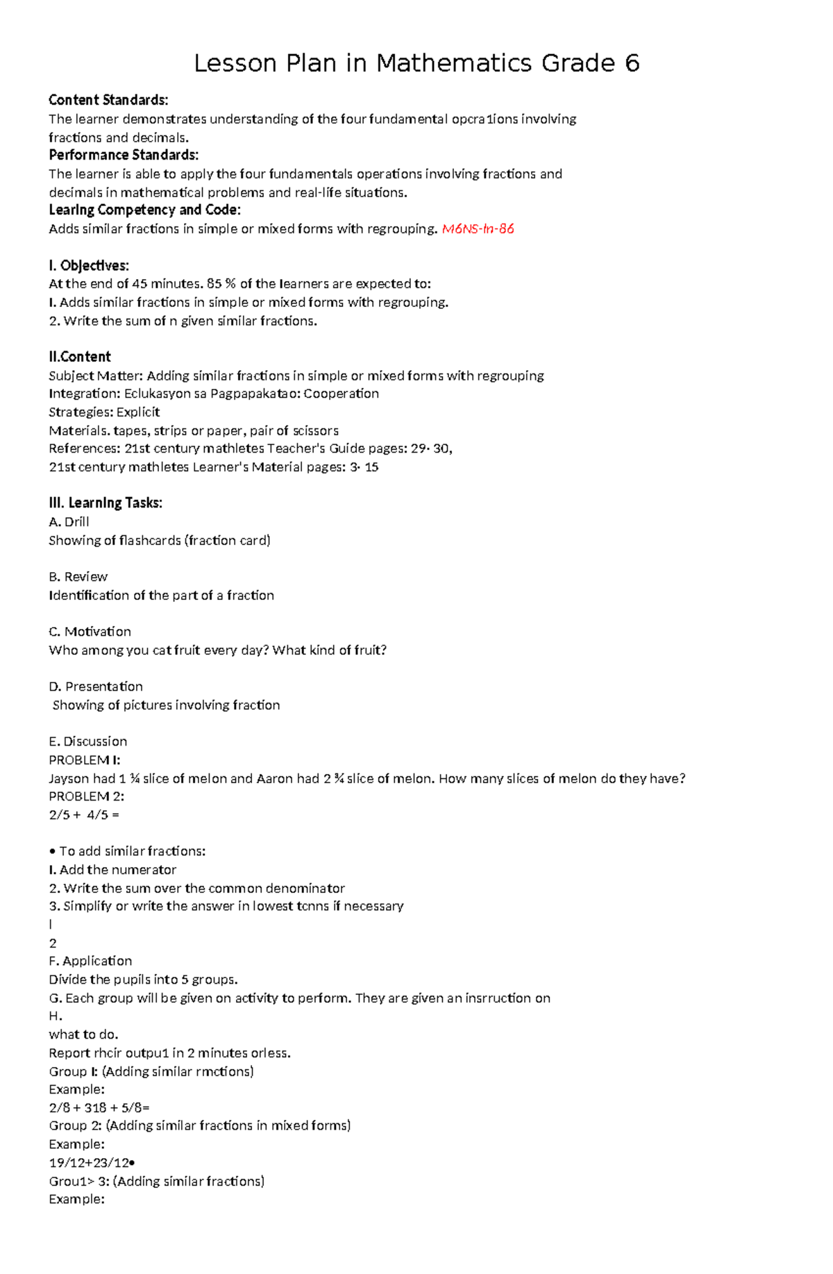 Lesson Plan in Mathematics Grade 6 - wk1-d1 - Lesson Plan in Mathematics Grade 6 Content ...