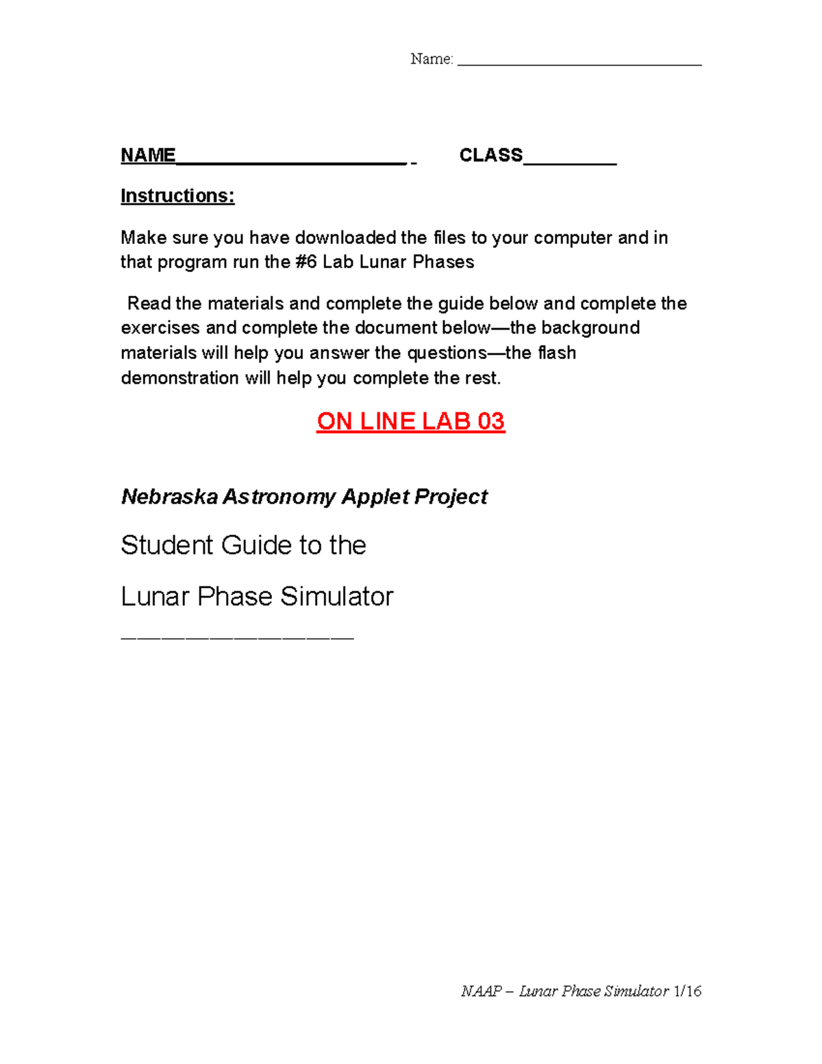 Lab 3: NAAP Lunar Phases Simulator Student Guide and Exercises - Studocu